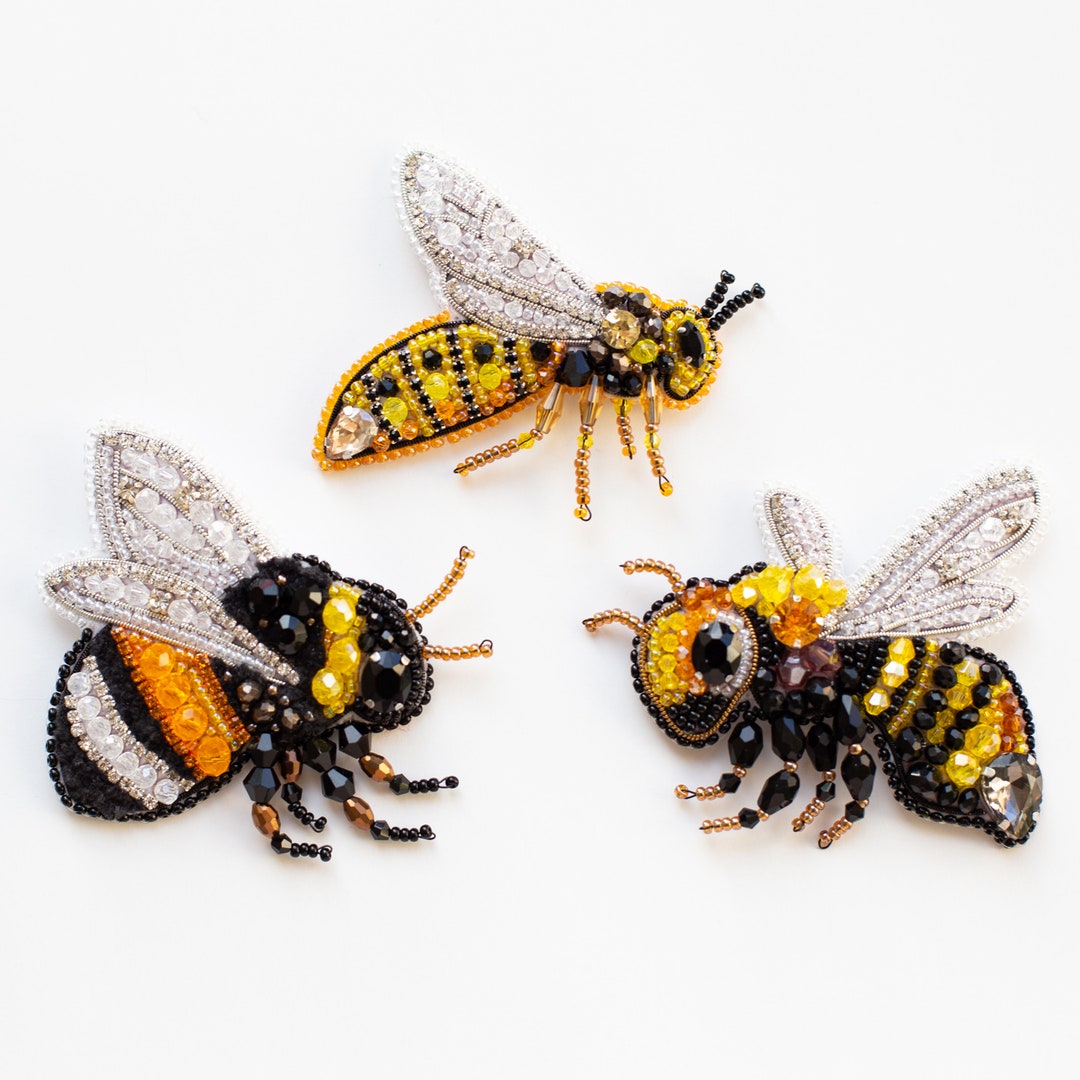 Set of 3 DIY Beaded Brooches Kits, Craft Kits, Beaded Insect Brooches ...