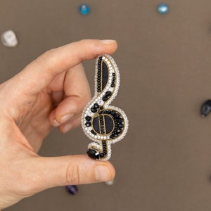 Treble Clef Handmade Beaded Brooch, Embroidery Brooch, Art Glass Pin ...