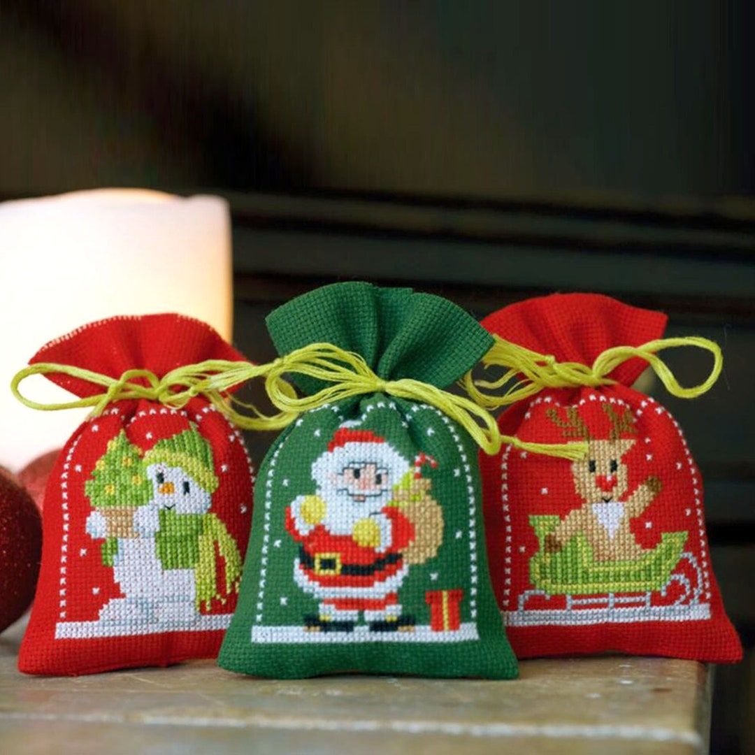 Christmas Sachet Bags Cross Stitch Kit, DIY Embroidered Pouches With ...