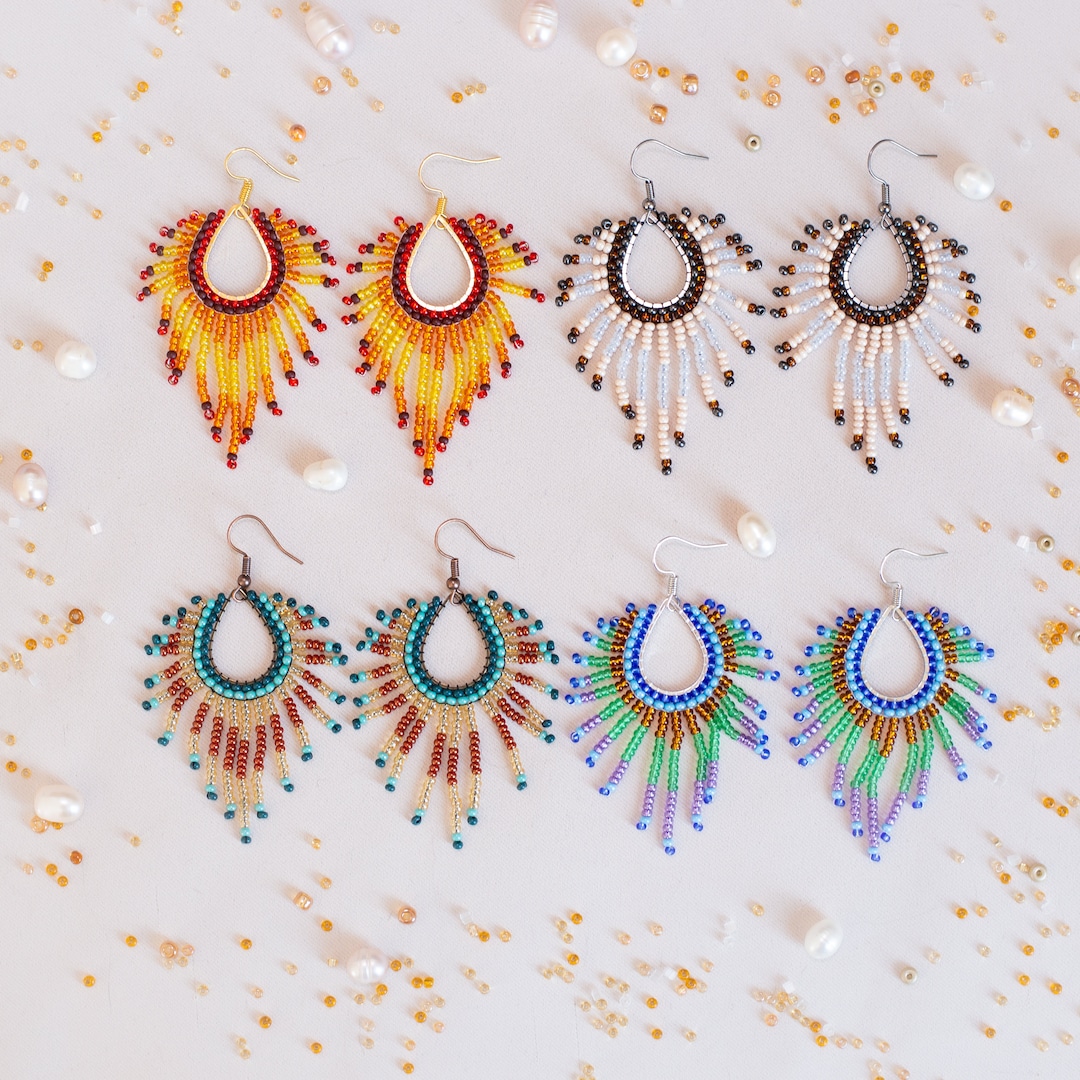 DIY Beaded Earrings Kit, Vibrant Peacock Feather Earrings, Jewelry ...
