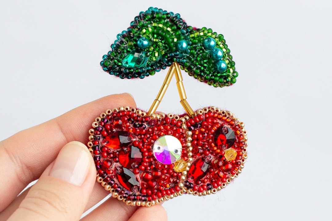 Bead Embroidery Kit Cherries. Seed Bead Brooch Kit. DIY Craft Kit ...