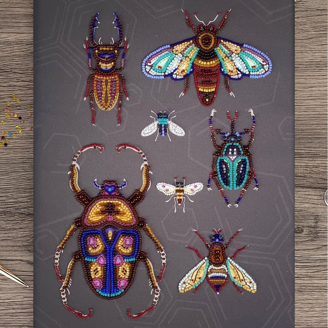 Bugs Bead Embroidery Kit. DIY Craft Kit Beadwork on Canvas. DIY Home ...