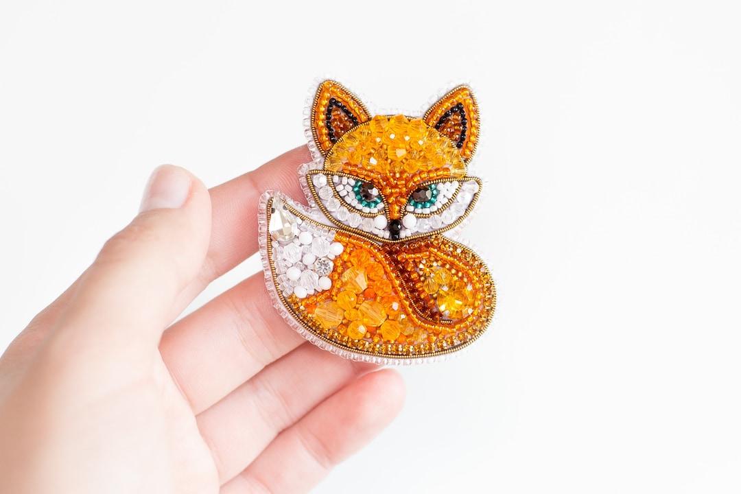 Bead Embroidery Kit Fox. Seed Bead Brooch Kit. DIY Craft Kit. Animal ...