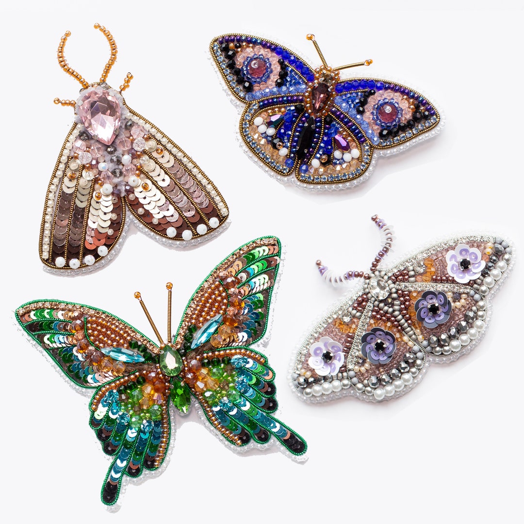 Bead Embroidery Kit - Set of 4 Butterflies, DIY Craft Kits, Insect ...