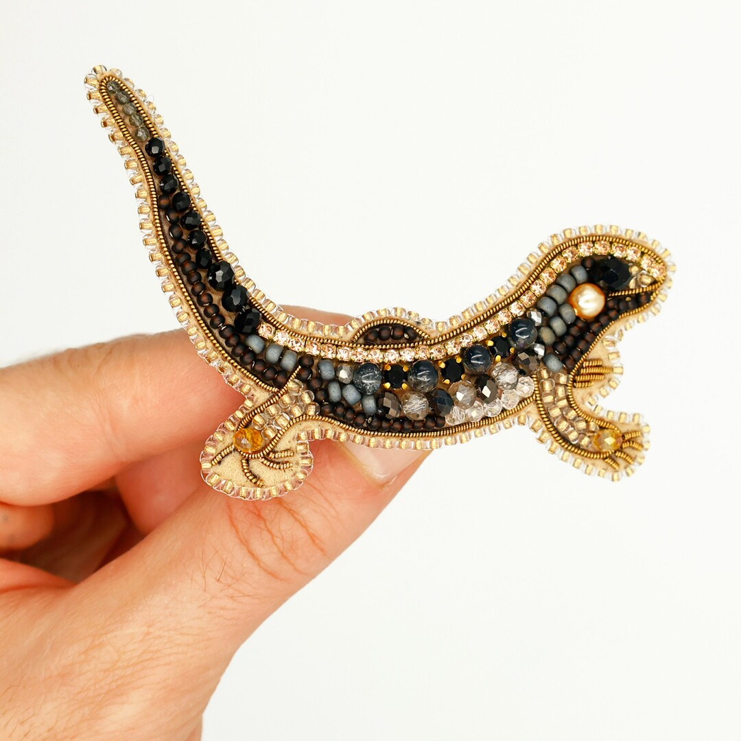 Gecko Bead Embroidery Kit. Seed Bead Brooch Kit. DIY Craft Kit. Beading ...