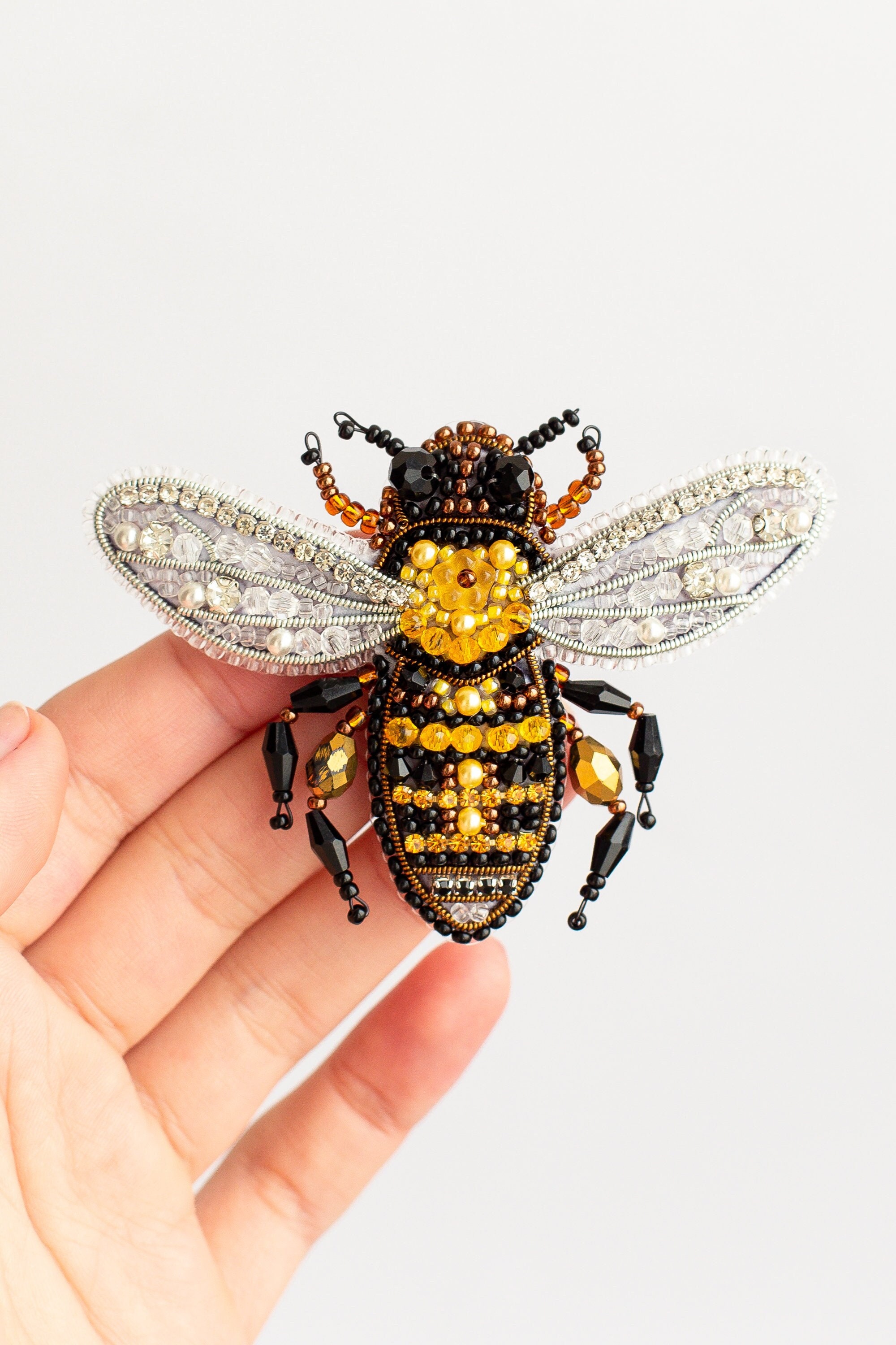 Wasp, Bumblebee, Honey Bee Bead Embroidery Kit. Seed Bead Brooch Kit. DIY Craft Kit. Insect ...