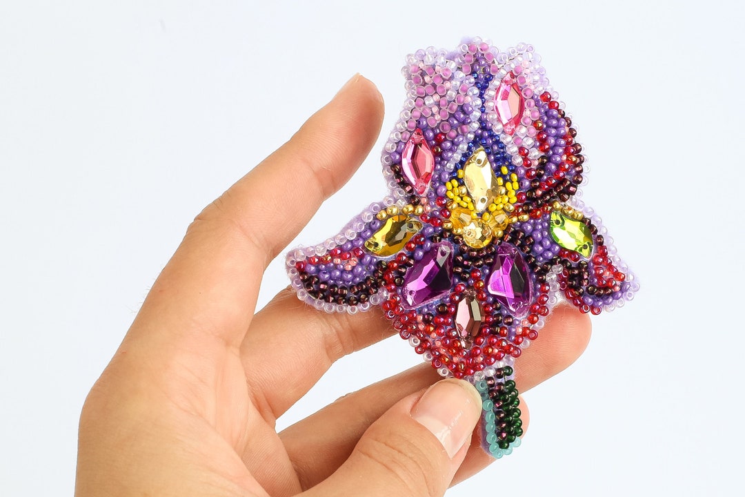 Amethyst Iris Bead Embroidery Kit. Seed Bead Brooch Kit. DIY Craft Kit ...
