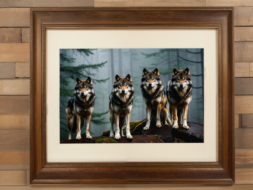 PRINTABLE Scenic Landscape | Wolf Pack Majestic Forest Landscape ...