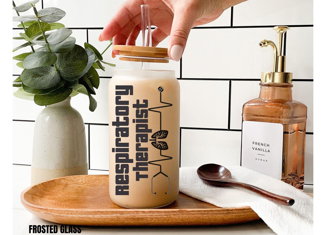 Respiratory Therapist Iced Coffee Cup, 16onz Glass Cup for Respiratory ...