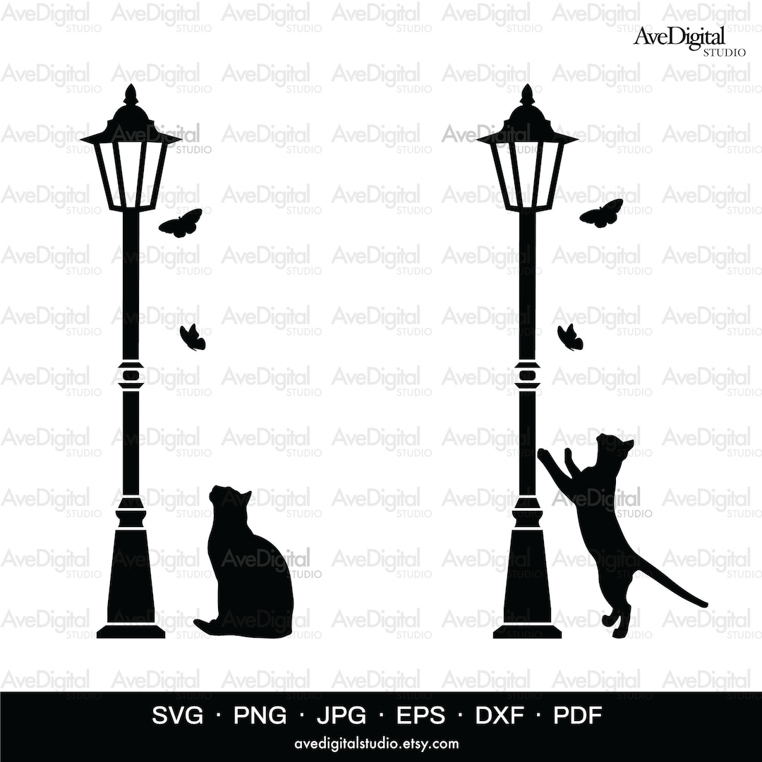 Cat Under Light Pole Svg, Cat Sitting Under Light Pole Vector for ...