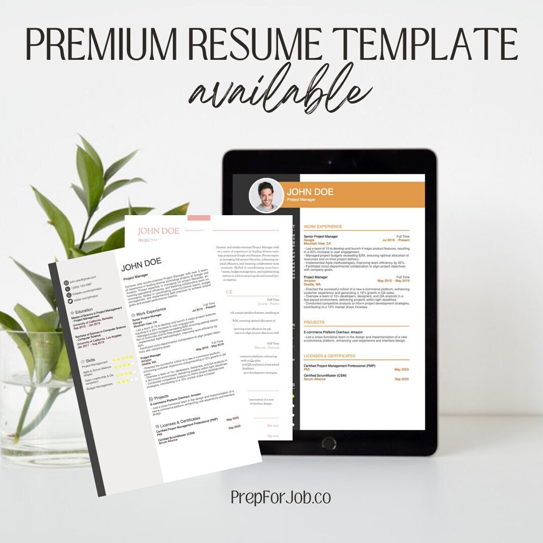 Premium Resume Template, Professional Resume, CV Template With Ai ...
