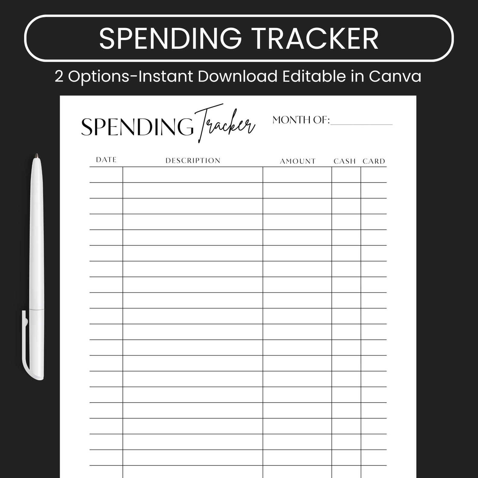 Printable Spending Tracker, Expense Tracker, Monthly Transactions Log ...