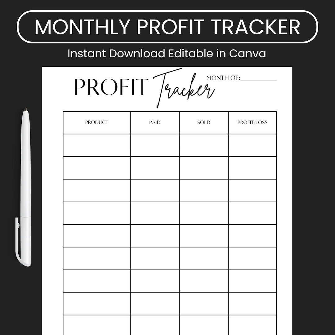 Profit Tracker Printable, Sales Profit Log, Profit Calculator, Sales ...