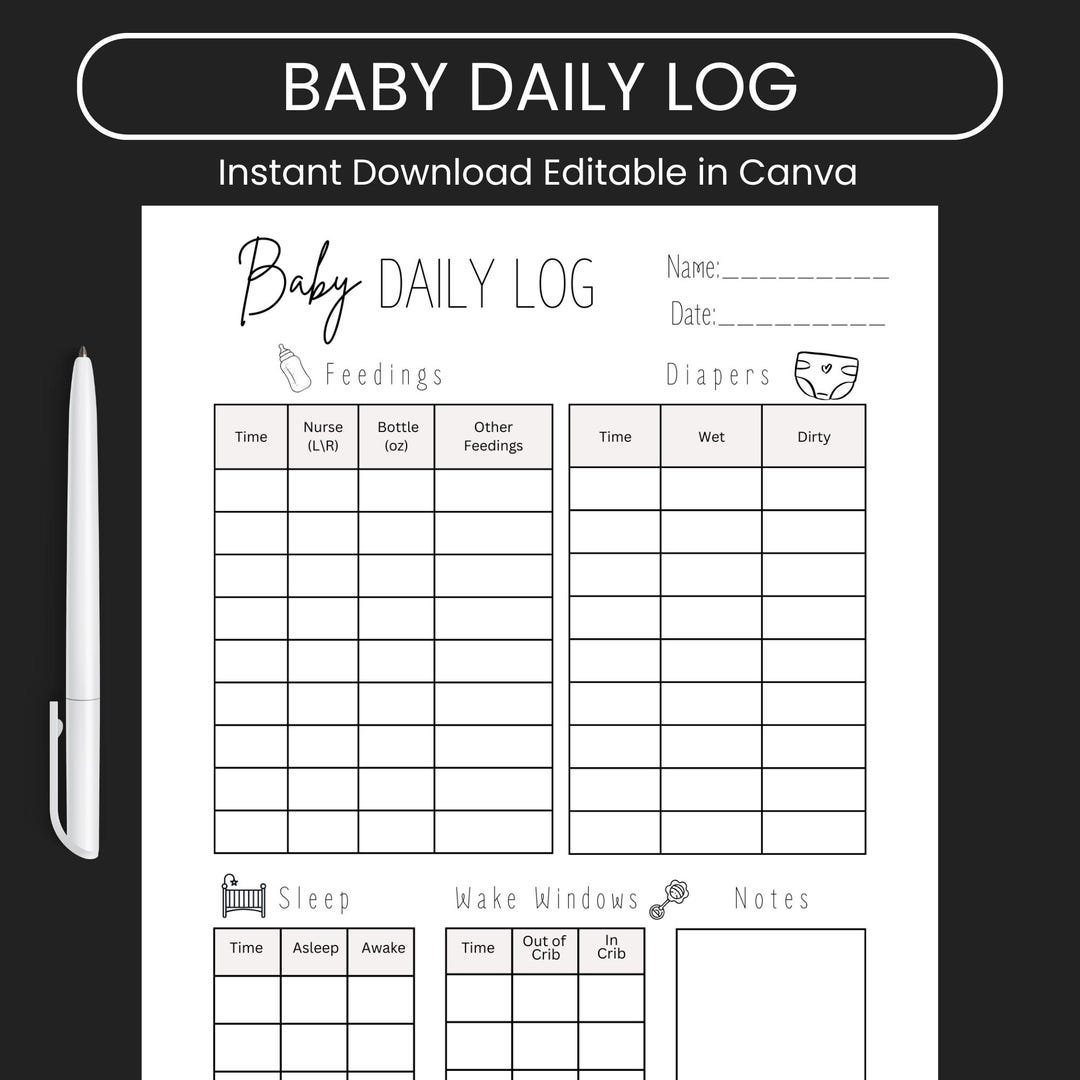 Baby Daily Log Tracker, Newborn Diary, Chart Feedings, Log Diaper ...