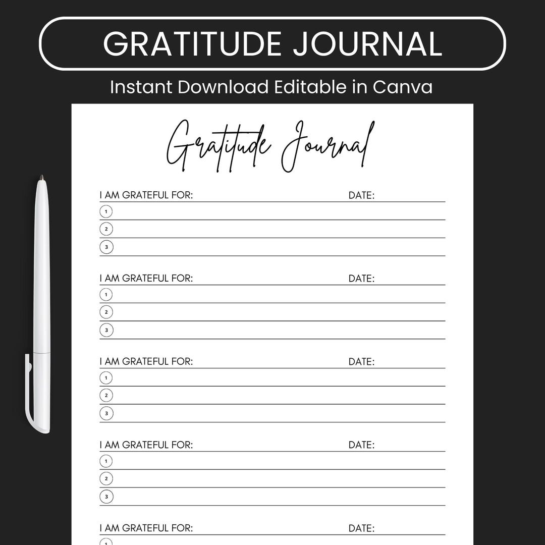 Simple Gratitude Journal Printable Template, Gratitude Notebook ...