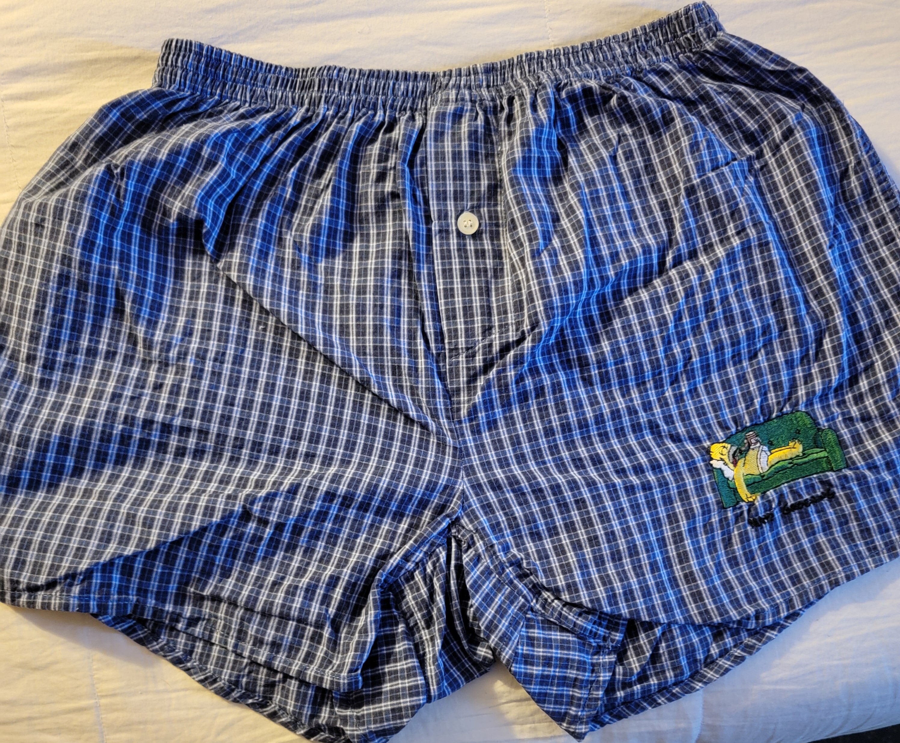 Vintage Homer Simpson Embroidered Boxer. Size Small 30-32. Blue Plaid ...