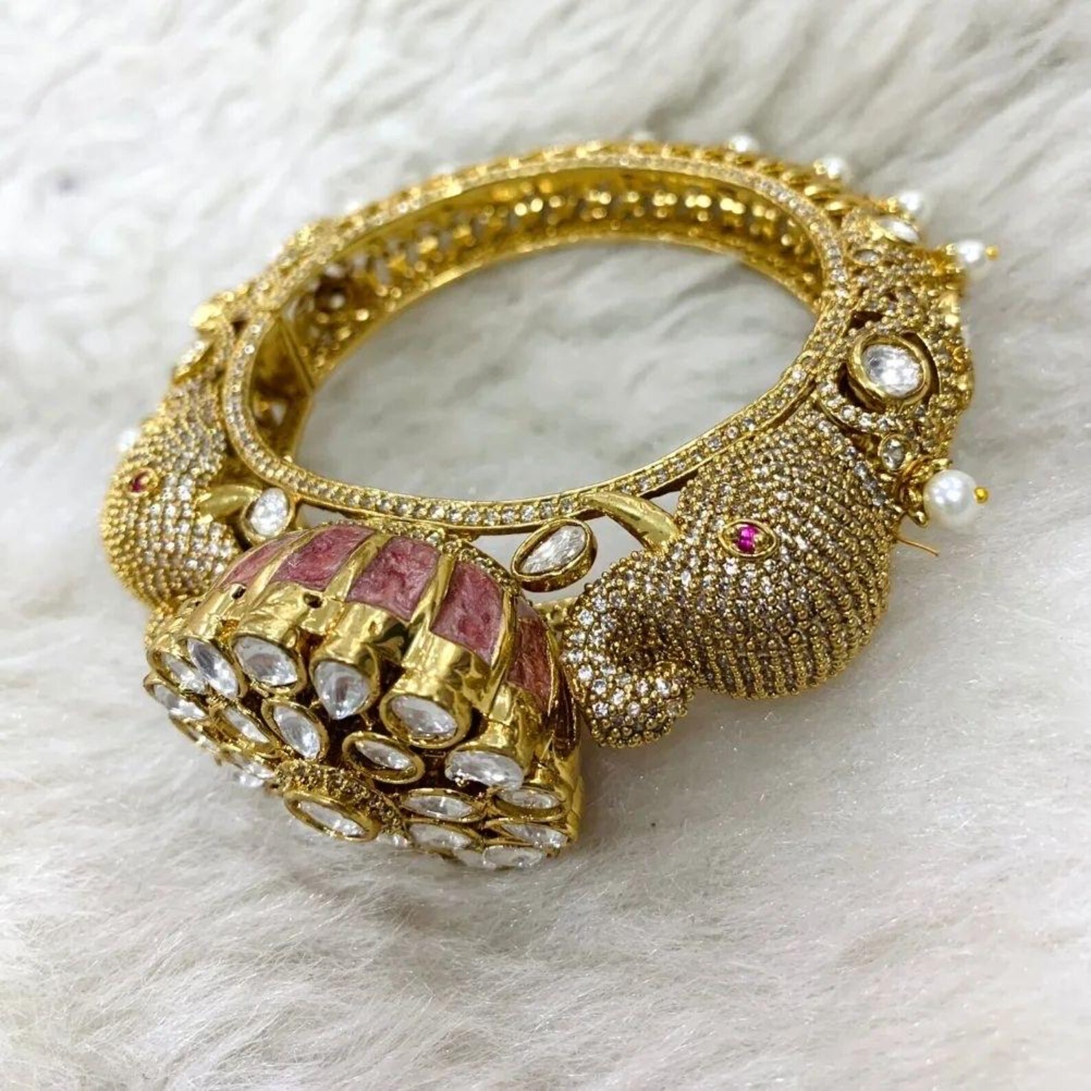 Sabyasachi Inspired Moissanite Bangle/ Elephant Kada/mossanite Bangle With Peacock/ Statement ...