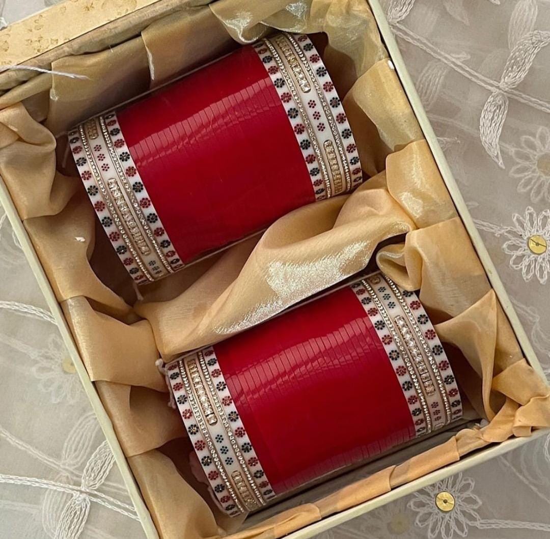 Traditional Bridal Stone Chura, Punjabi White Dotted Chuda, Wedding ...