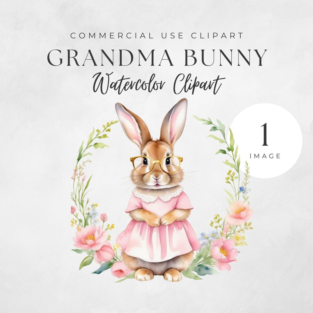 Watercolor Grandma Bunny Clipart, Nursery Art, Cute Bunny PNG, Easter ...