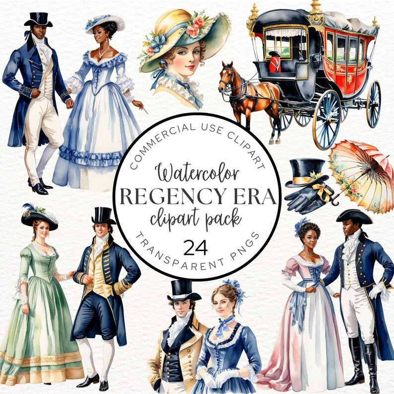 Regency Era Clipart PNG, Watercolor Victorian Junk Journal, Bridgerton ...