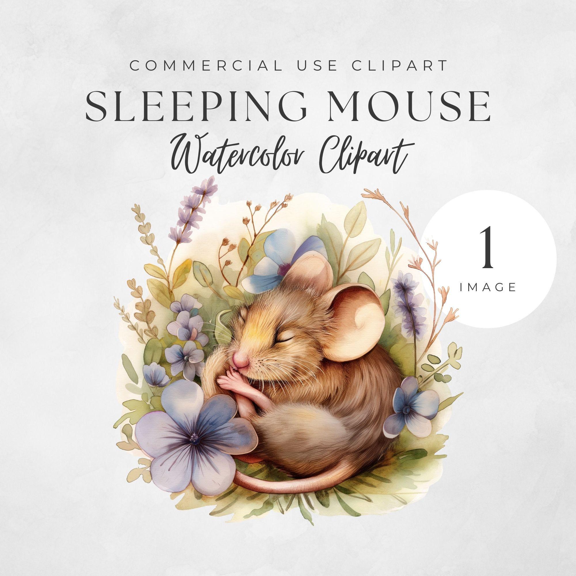 Sleeping Mouse Single Clipart, Mouse Nursery, Watercolor Cute Baby ...