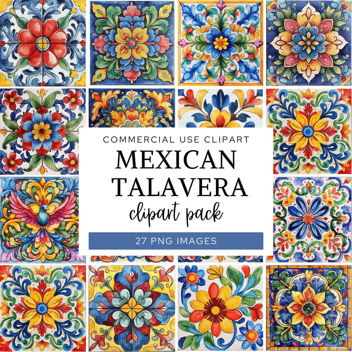Mexican Talavera Clipart, Talavera Tiles Download, Floral Mosaic Clip ...