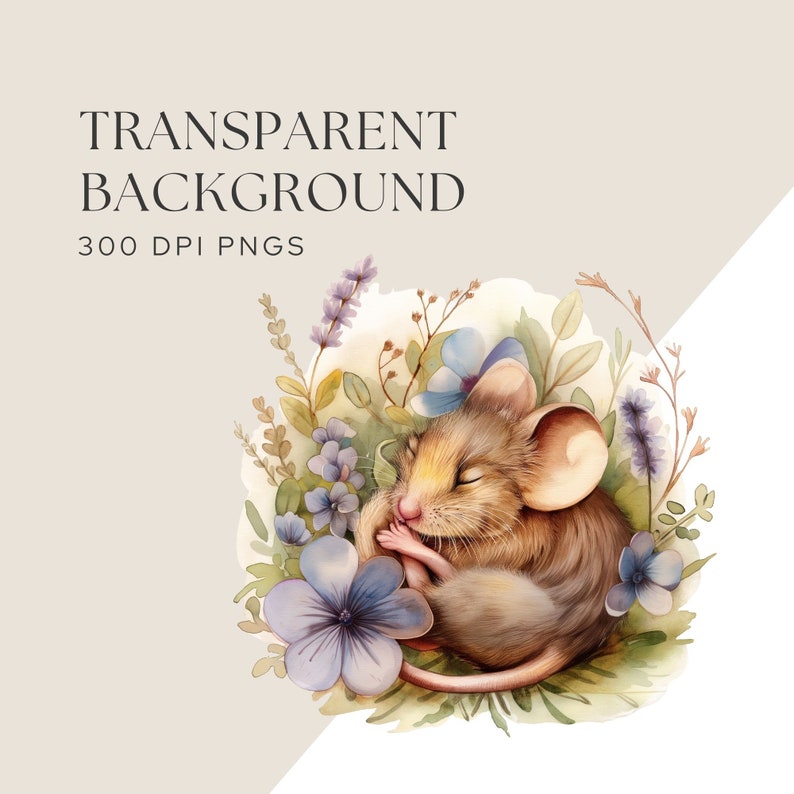 Sleeping Mouse Single Clipart, Mouse Nursery, Watercolor Cute Baby ...