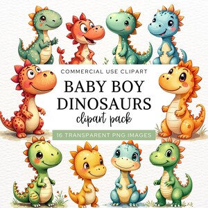 Baby Dinosaur Clipart for Kids, Cute Watercolor Dino Graphics for Baby ...