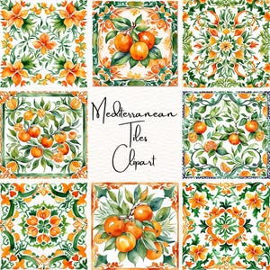 Mediterranean Tiles Clipart, Watercolor Oranges, Portuguese Azulejo ...