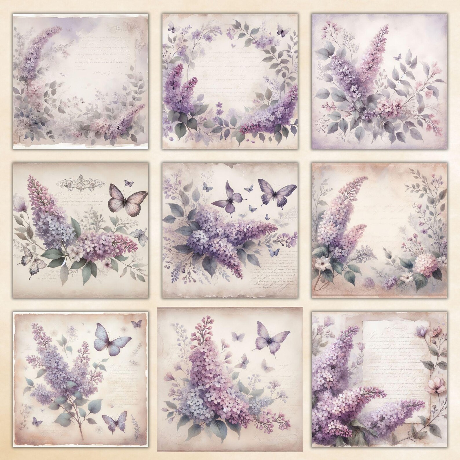Lilac Wisteria Blooms Digital Papers, Purple Flower Backgrounds, Printable Floral Scrapbook ...