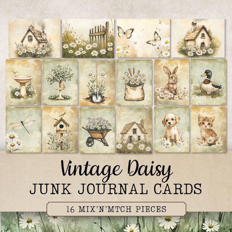 Vintage Daisy Journal Cards, Printable Ephemera for Junk Journaling and ...