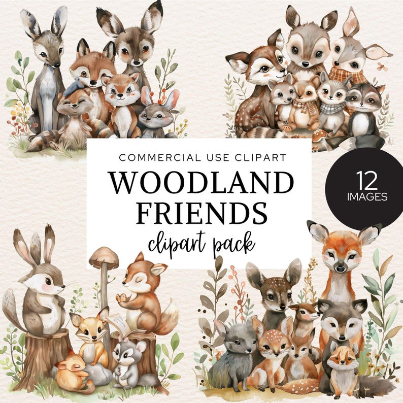 Woodland Animals Clipart, Boho Woodland Clip Art Png, Watercolor Forest ...
