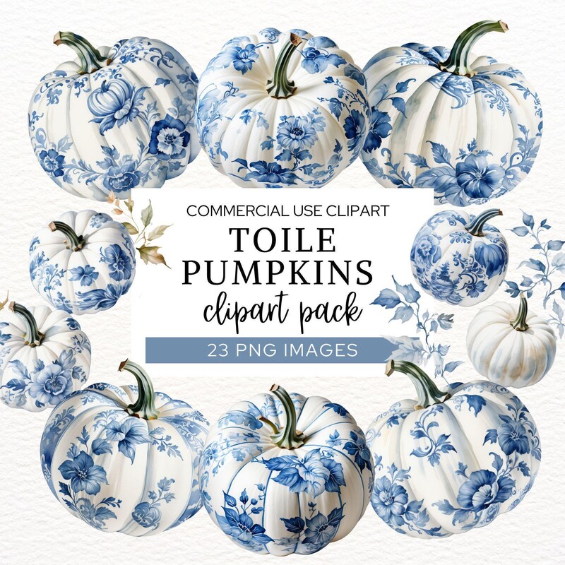 Blue and White Pumpkin Clipart - Etsy