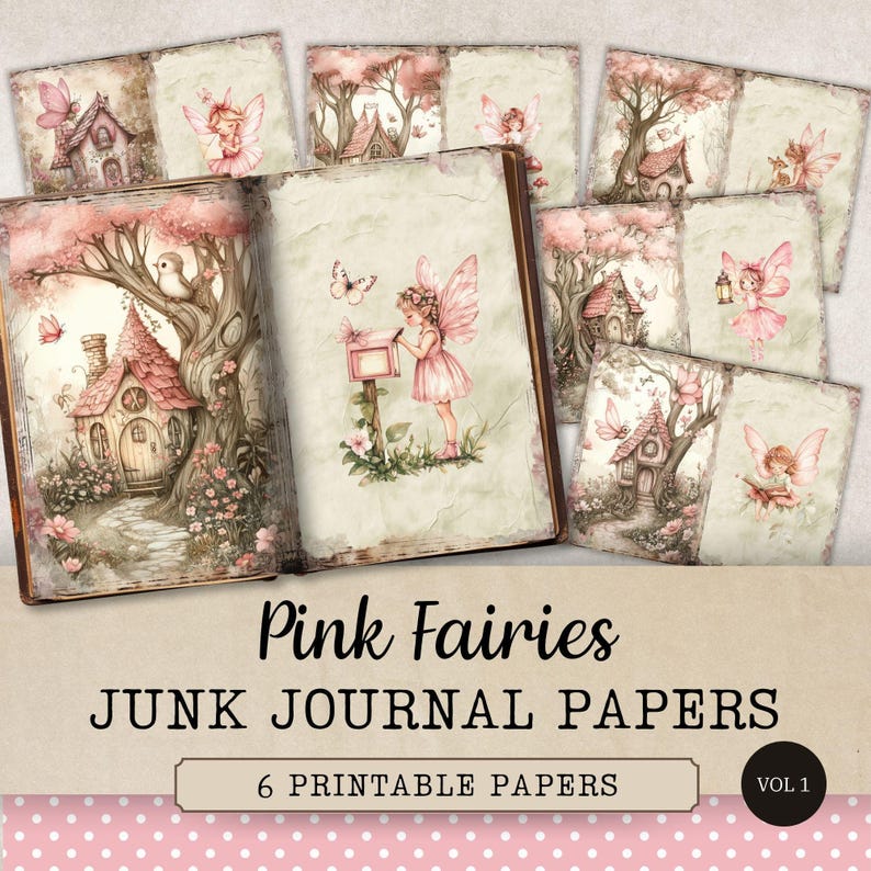 Fairy Junk Journal Pages, Pink Fairies Printable Papers, Enchanted ...