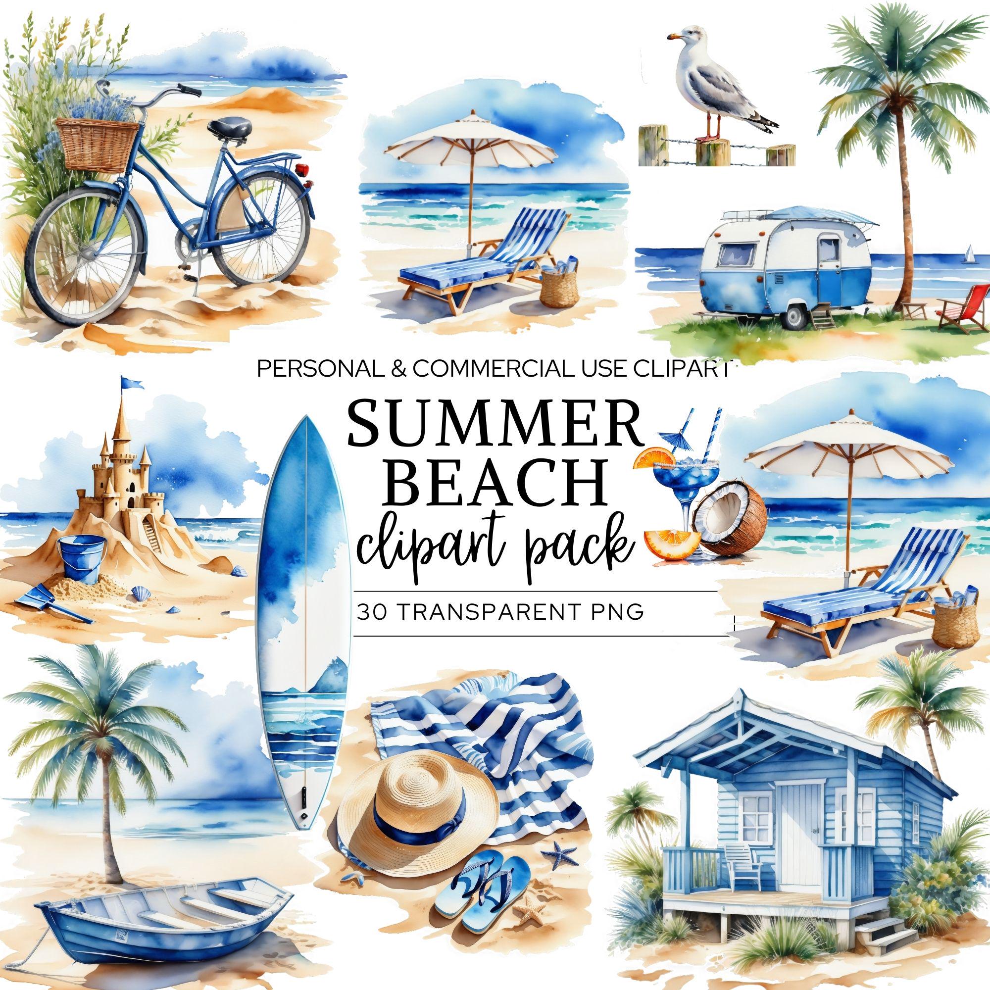 Summer Beach Clipart, Seaside Vacation PNG, Watercolor Nautical ...
