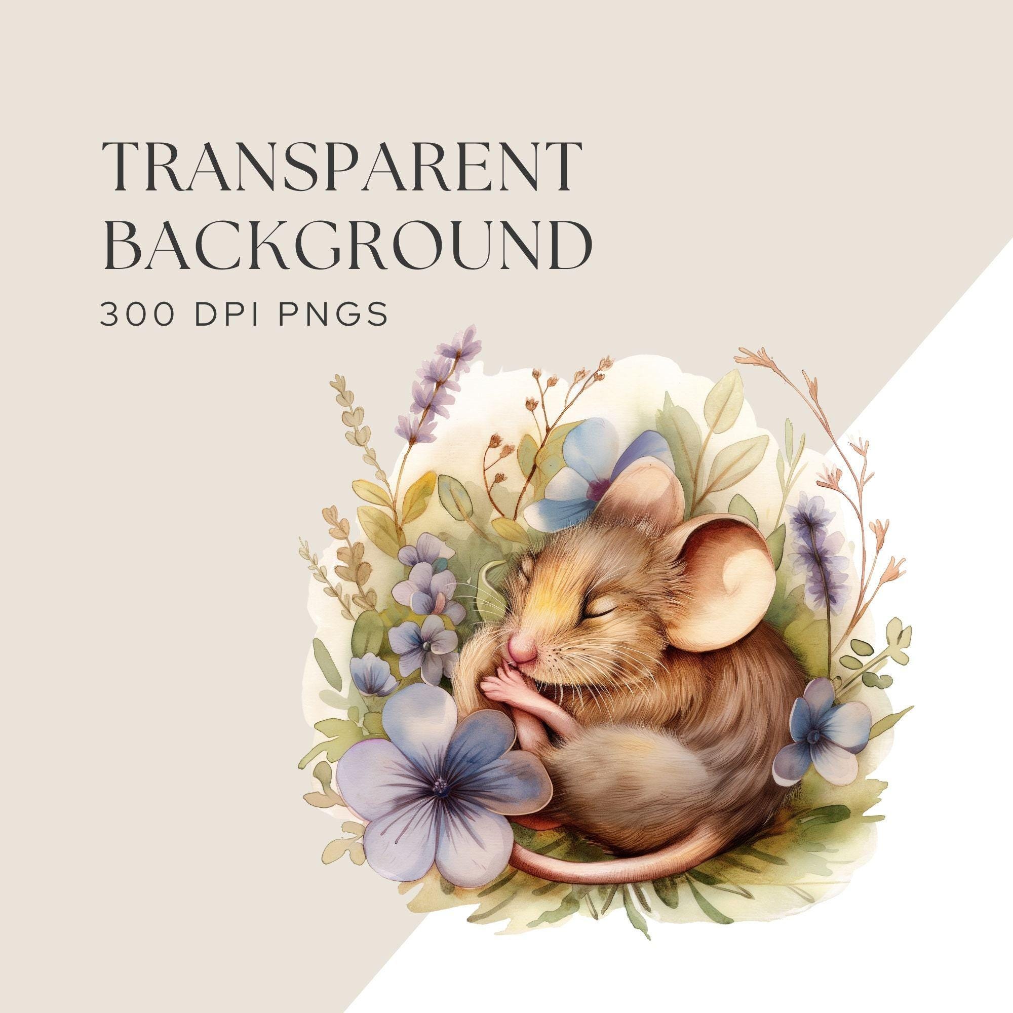 Sleeping Mouse Single Clipart, Mouse Nursery, Watercolor Cute Baby ...