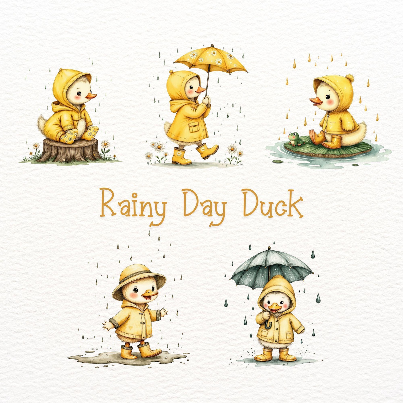 Rainy Day Duck Clipart Pack, Cute Ducklings With Umbrellas PNG, Ducks ...
