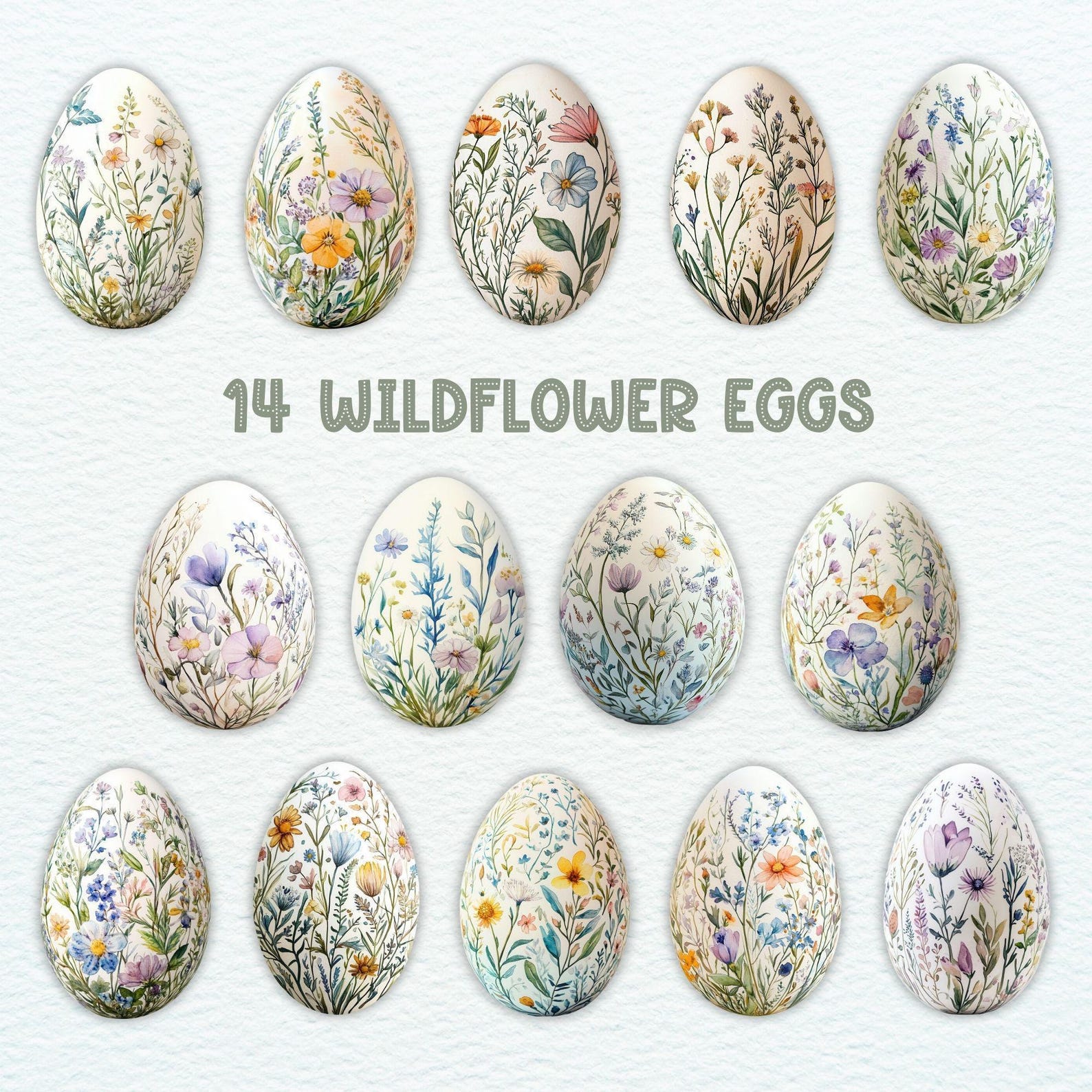 Wildflower Painted Eggs Clipart, Hand Painted Easter Eggs, Shabby Chic ...