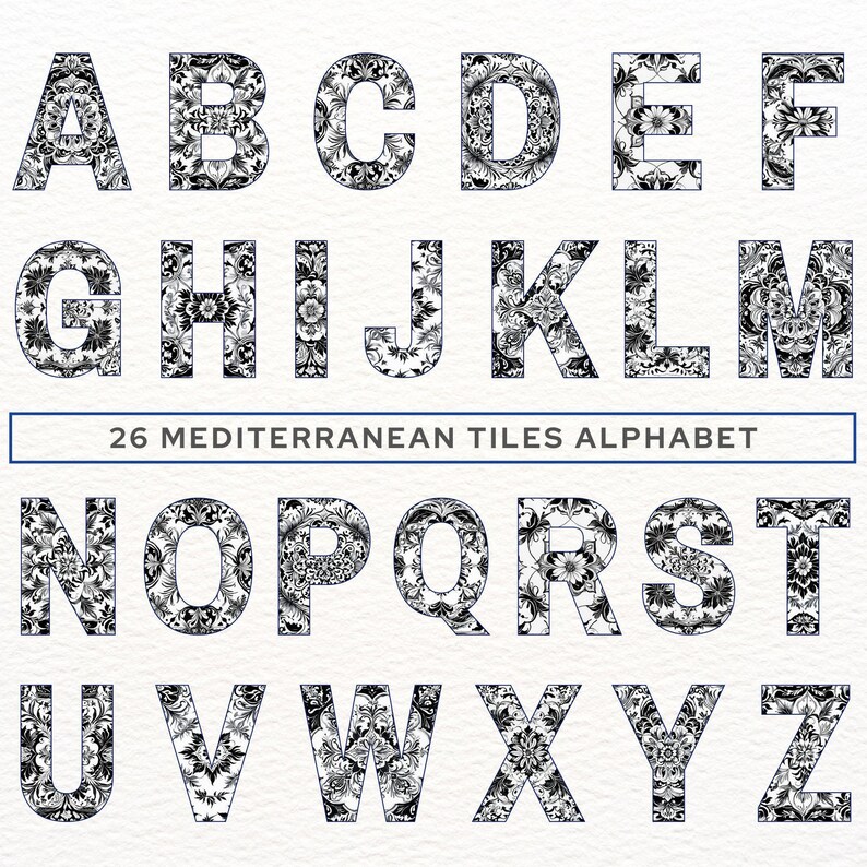Mediterranean Tiles Alphabet Clipart, Portuguese Azulejo Ceramic Tiles ...