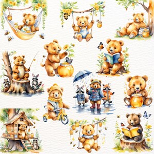 Cute Watercolor Honey Bears Clipart, Nursery Decor, Kids Birthday, Baby ...
