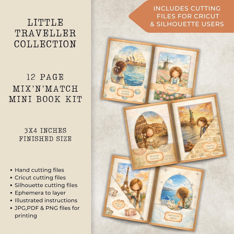 Little Traveler Mini Book Printable: 3x4 Inch Junk Journal Kit, Travel ...