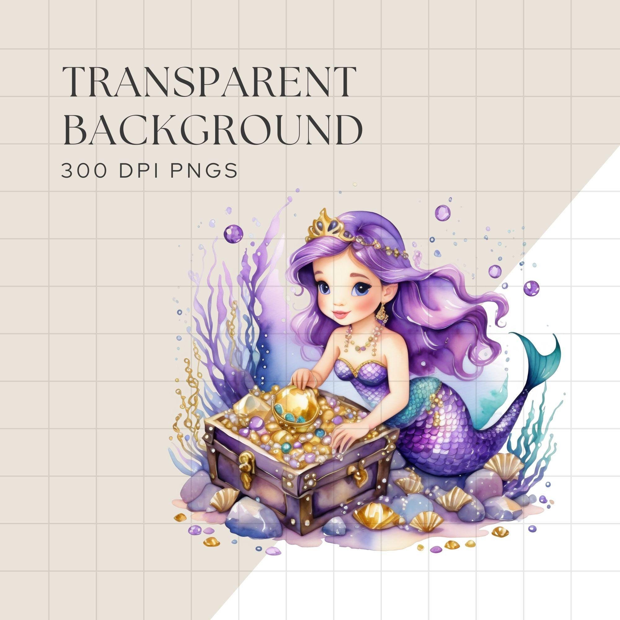 Watercolor Purple Mermaid Clipart, Cute Sea Animals, Under the Sea ...