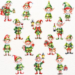 Christmas Elves Clipart Bundle, Cute Elf PNG, Watercolor Festive Graphics, Winter Holiday ...