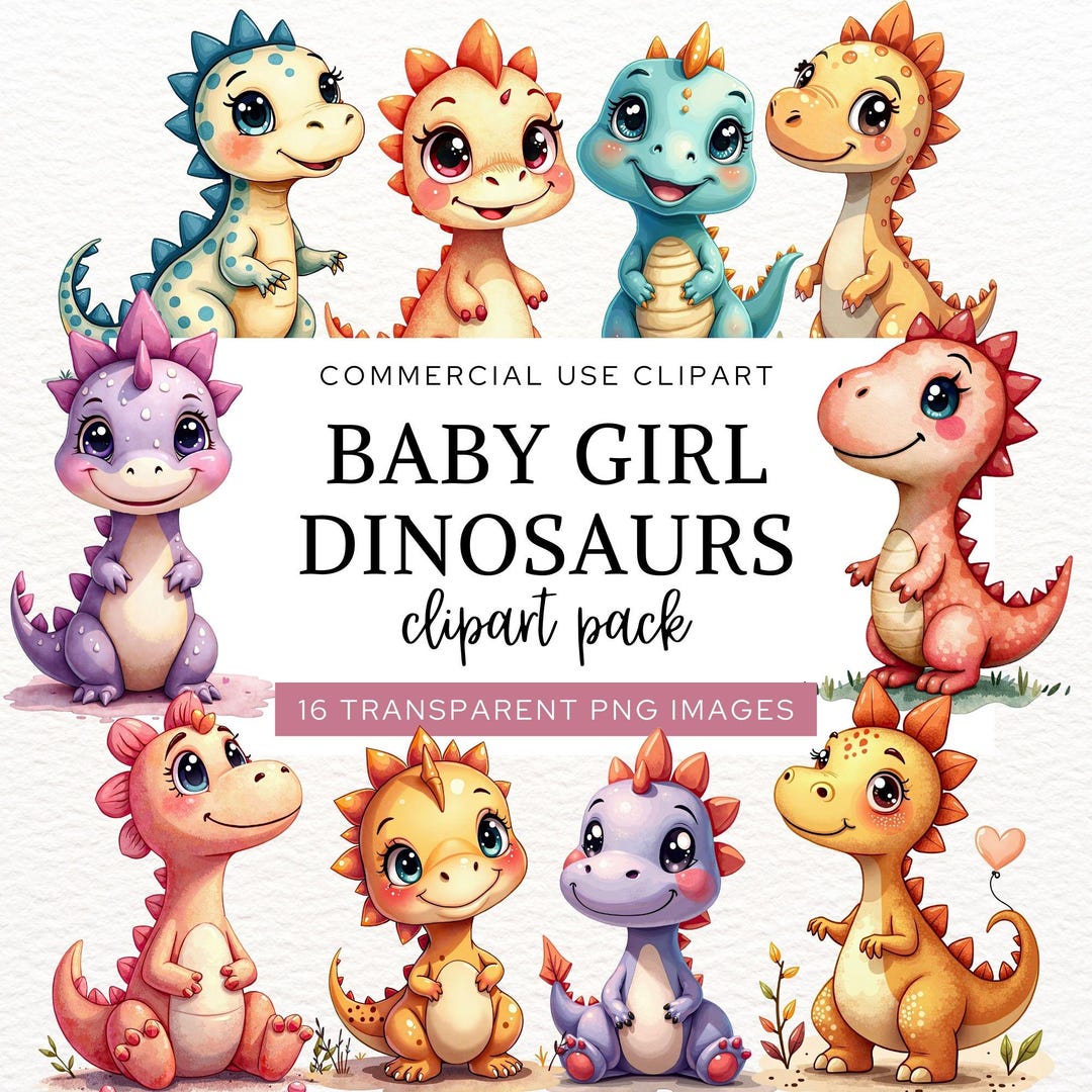 Baby Dinosaur Clipart for Kids, Cute Watercolor Dino Graphics for Baby ...