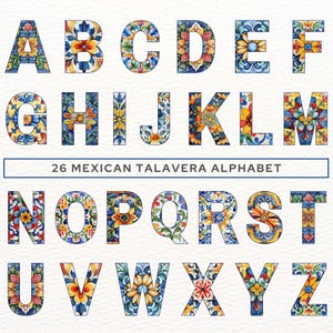 Mexican Talavera Alphabet Clipart, Fiesta Doodle Alphabet, Mexican Font ...