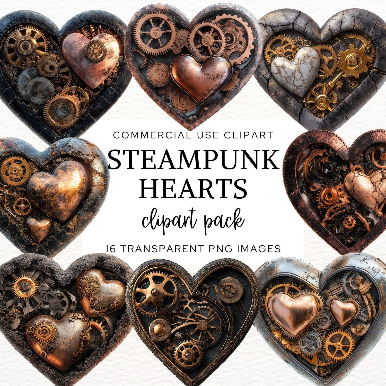 Steampunk Valentine Heart Clipart, Valentine's Day Card Making ...