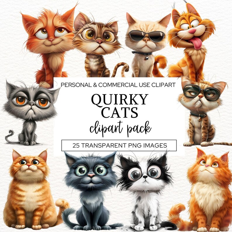 Quirky Cats Clipart PNG, Funny Animals, Whimsical Kittens, Cute Kitty ...