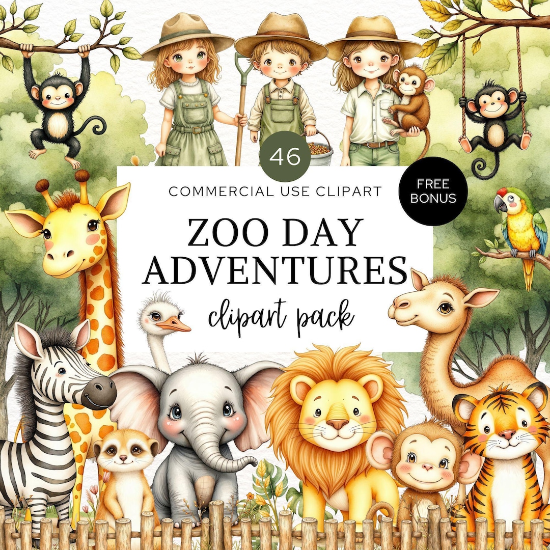 Cute Zoo Animal Clipart, Jungle Animals Png, Watercolor Nursery Clipart ...