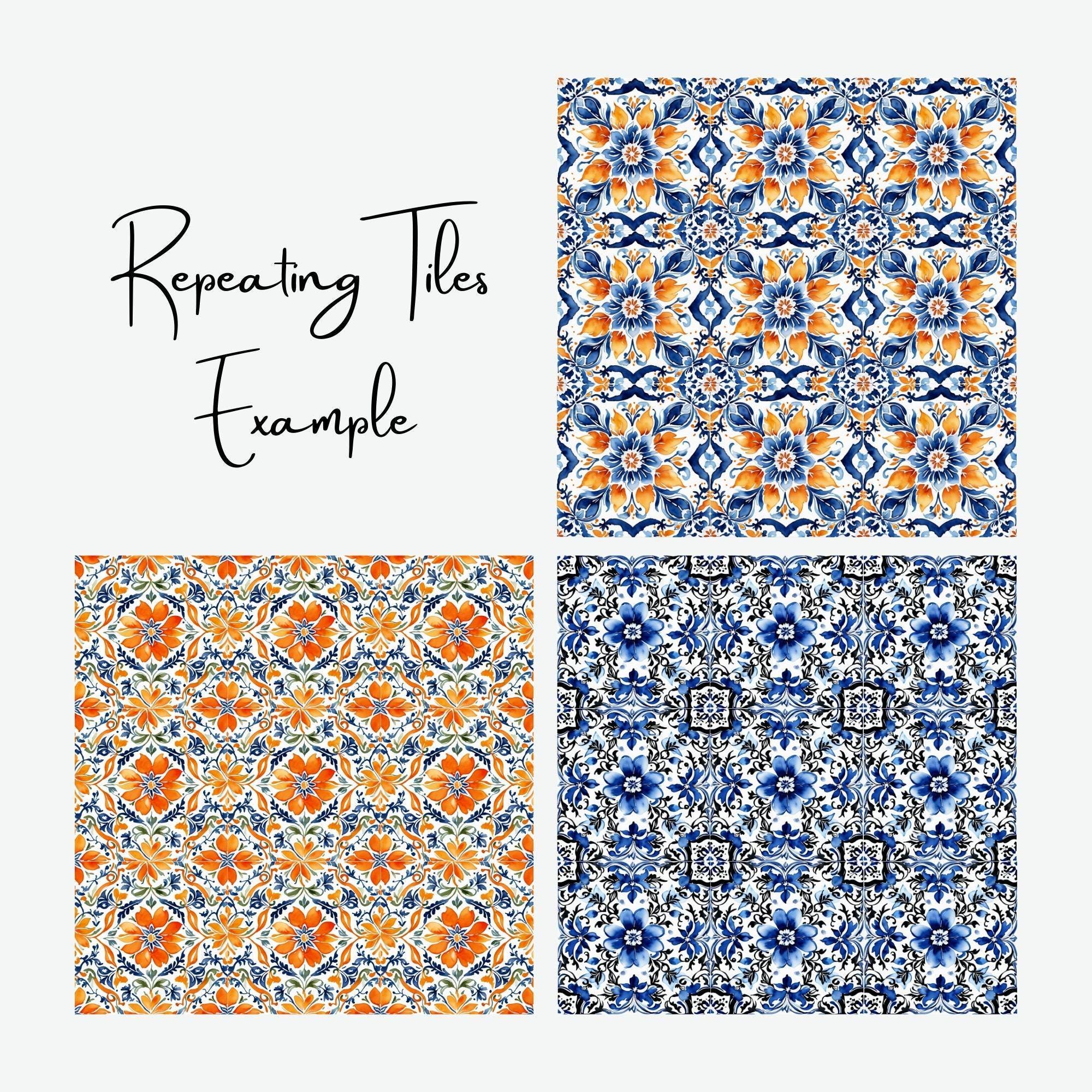 Mediterranean Tiles Clipart, Watercolor Moroccan Blue & Orange ...