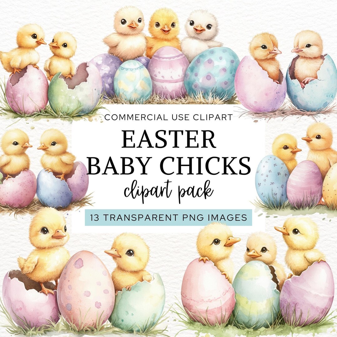 Easter Chick Clipart, Watercolor Chicks and Easter Eggs, Digital ...